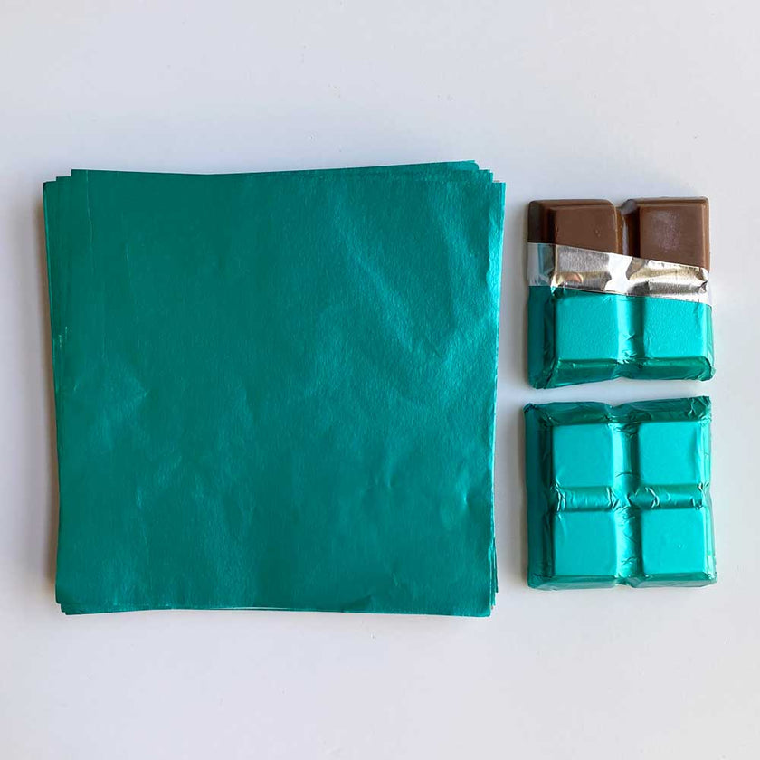 4x4 inch Teal Foil Candy Wrappers - Confectionery House