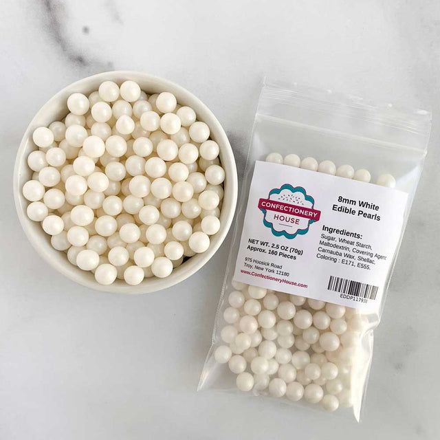 8MM White Edible Pearls - Confectionery House